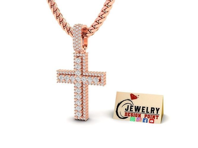 Custom Cross Round Diamond Pendant 1 inch - Cross Necklace 3D model 3D ...