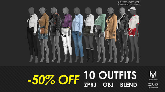 10 Outfits VOL 4 - Marvelous - CLO Project file 3D Model Collection ...