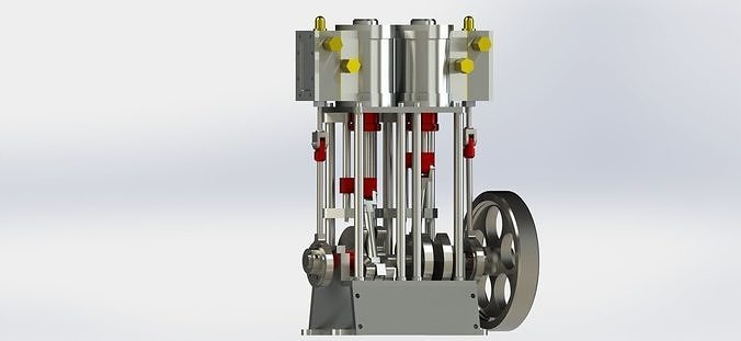 A SIMPLE 2 CYLINDER VERTICAL STEAM ENGINE WITH SLIDE VALVE 3D model ...