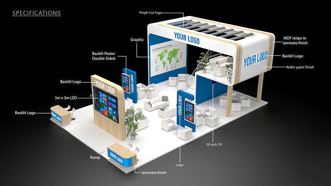 Double Deck Exhibition Stand 15x10m 3D model | CGTrader