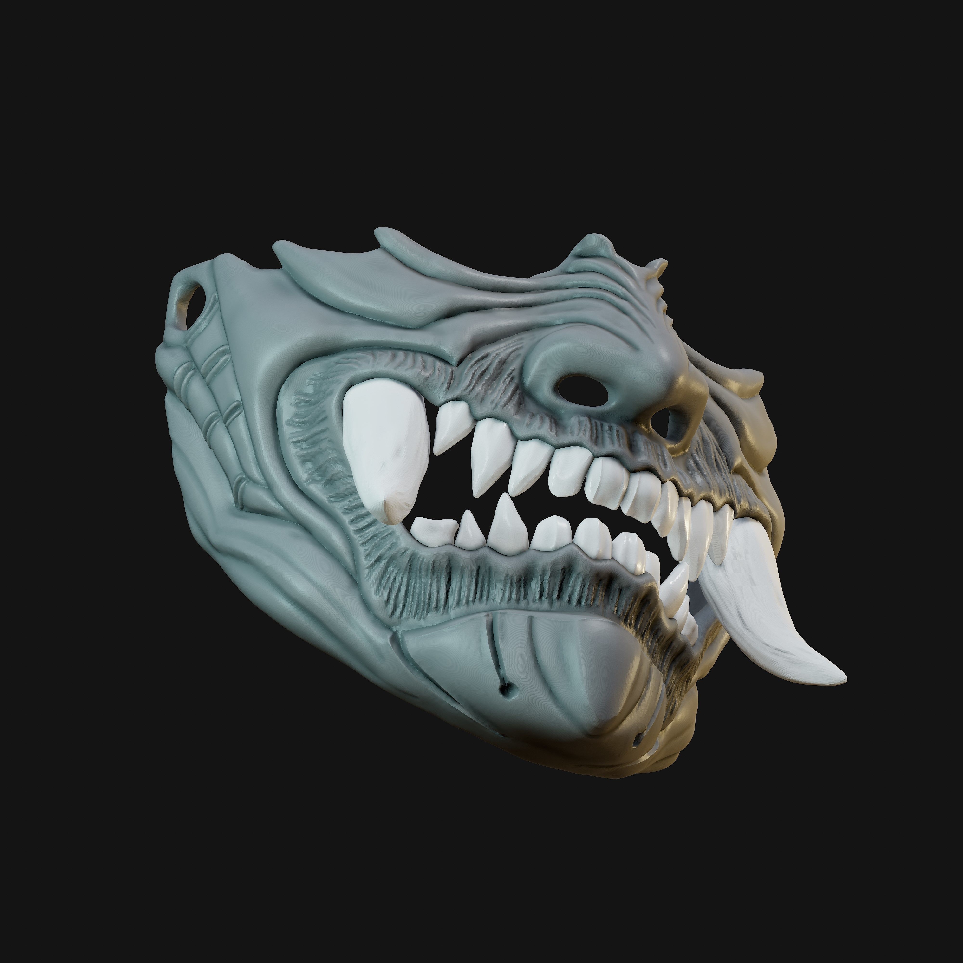 WEARABLE ONI MASK 14 DEMON HALF FACE FANG 3D model 3D printable | CGTrader