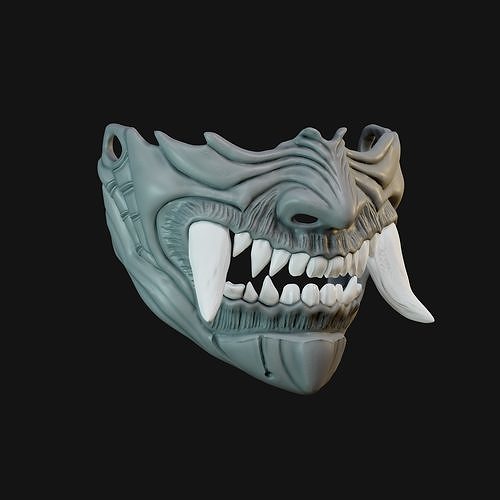 WEARABLE ONI MASK 14 DEMON HALF FACE FANG 3D model 3D printable | CGTrader