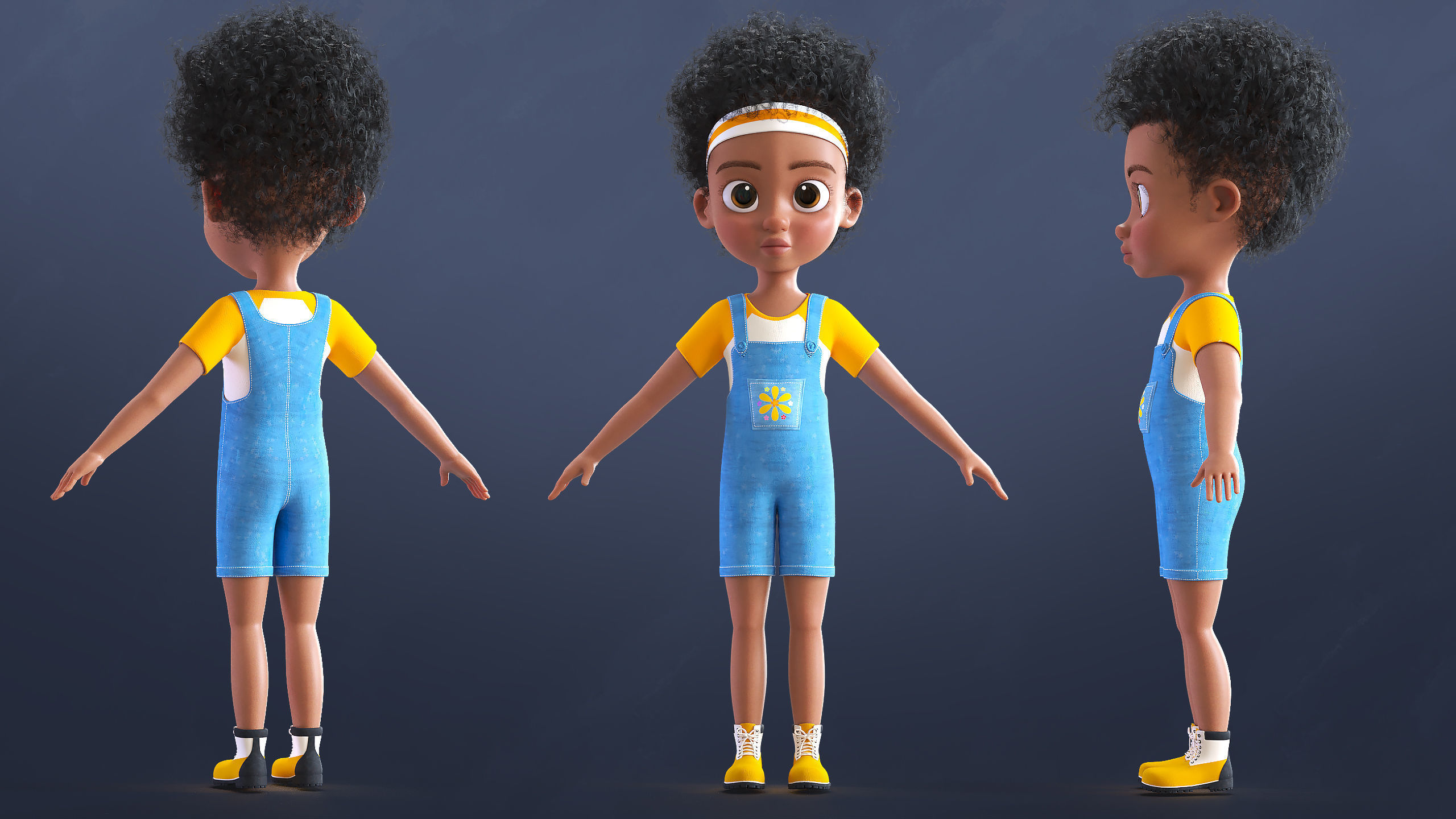 3D model Cartoon Afro Girl 2 - Toon Rigged Child Character Maya Version ...