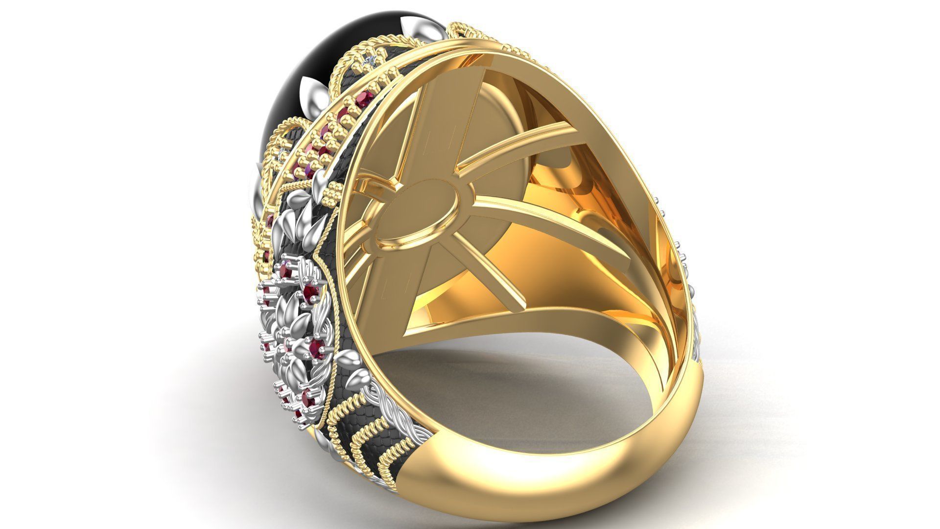 Turkish King Crown Black Onyx Silver Men Ring 3D model 3D printable ...