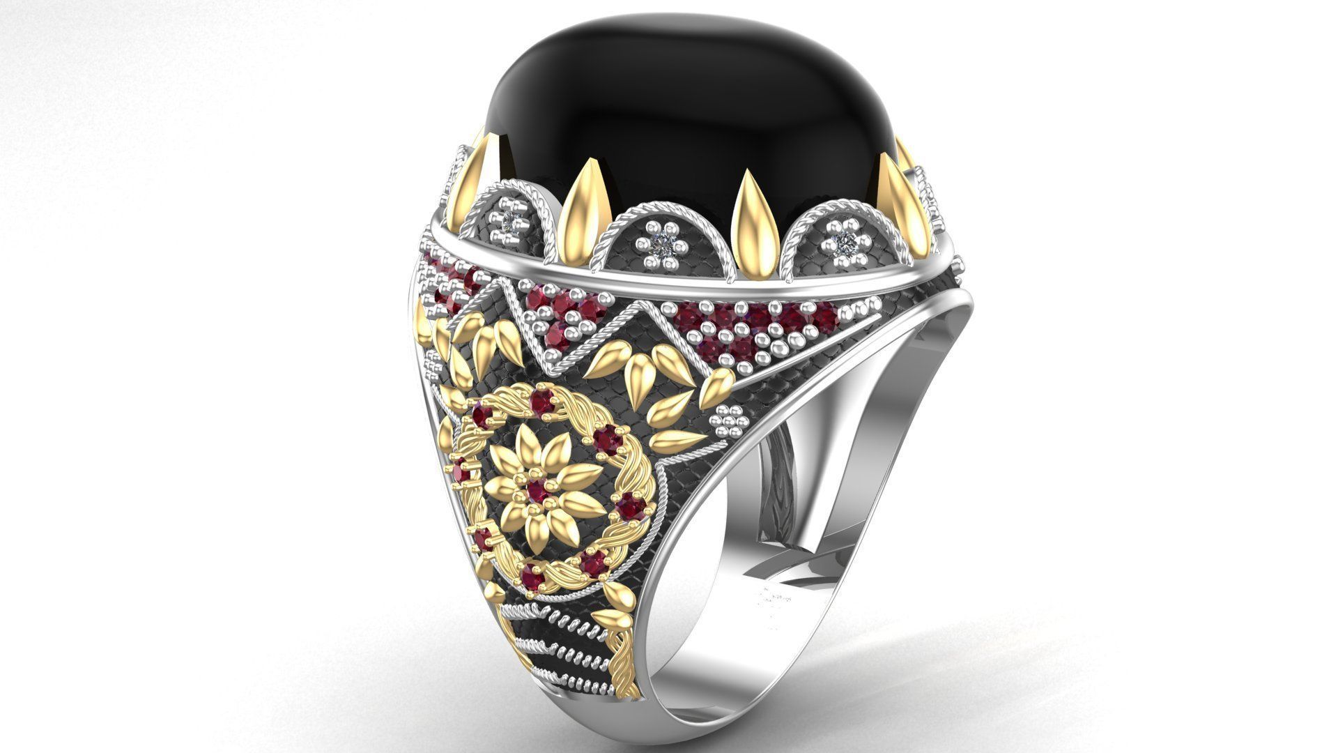 Turkish King Crown Black Onyx Silver Men Ring 3D model 3D printable ...