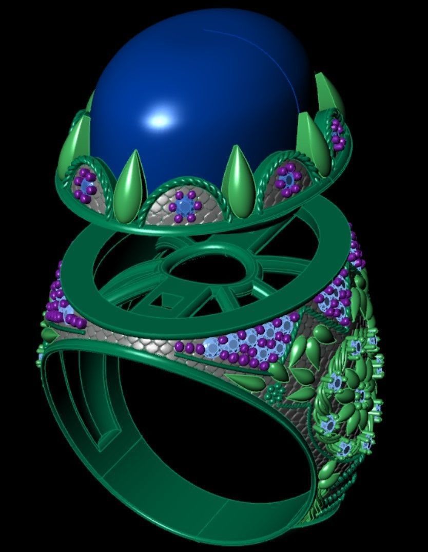 Turkish King Crown Black Onyx Silver Men Ring 3D model 3D printable ...