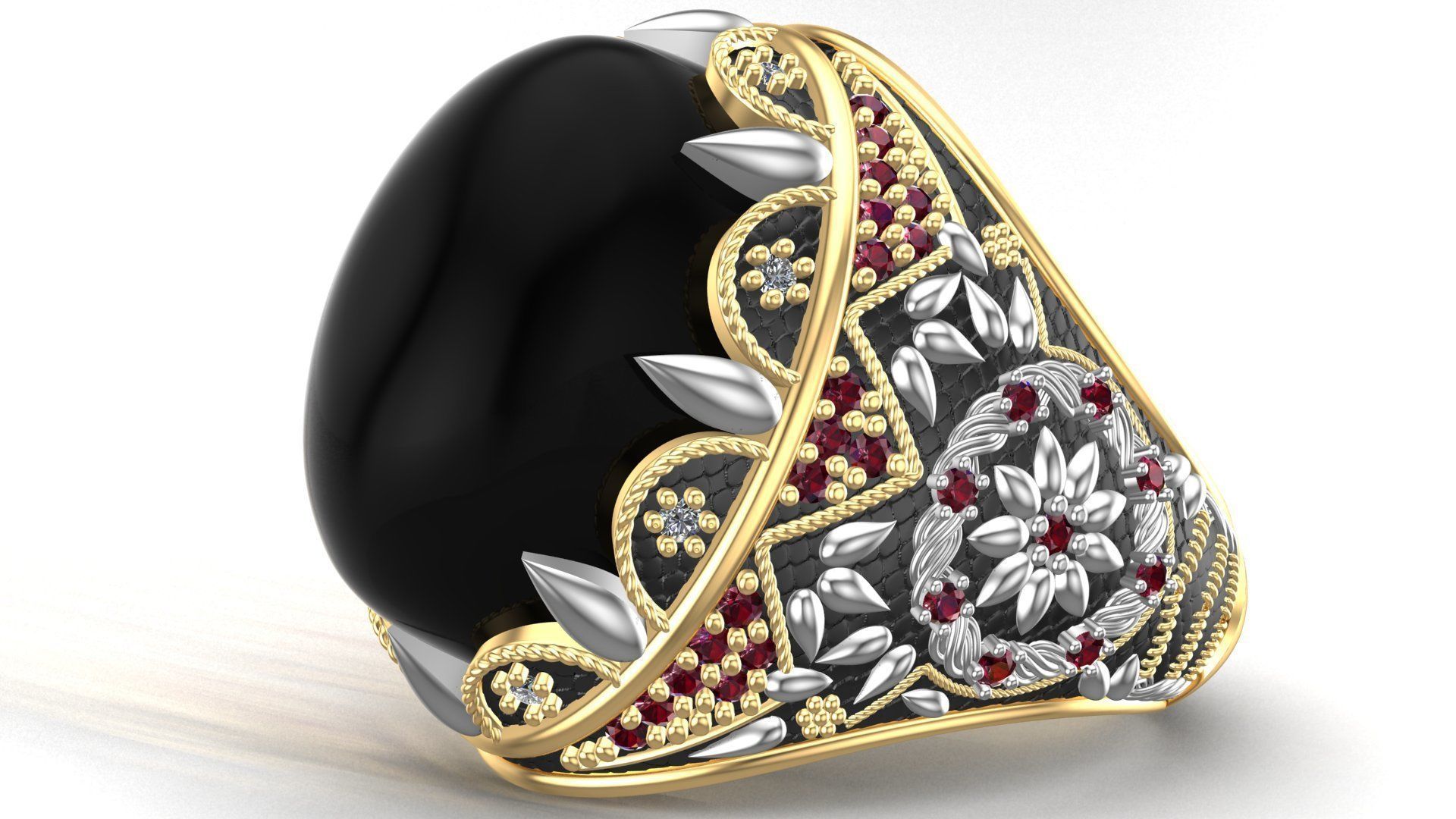 Turkish King Crown Black Onyx Silver Men Ring 3D model 3D printable ...