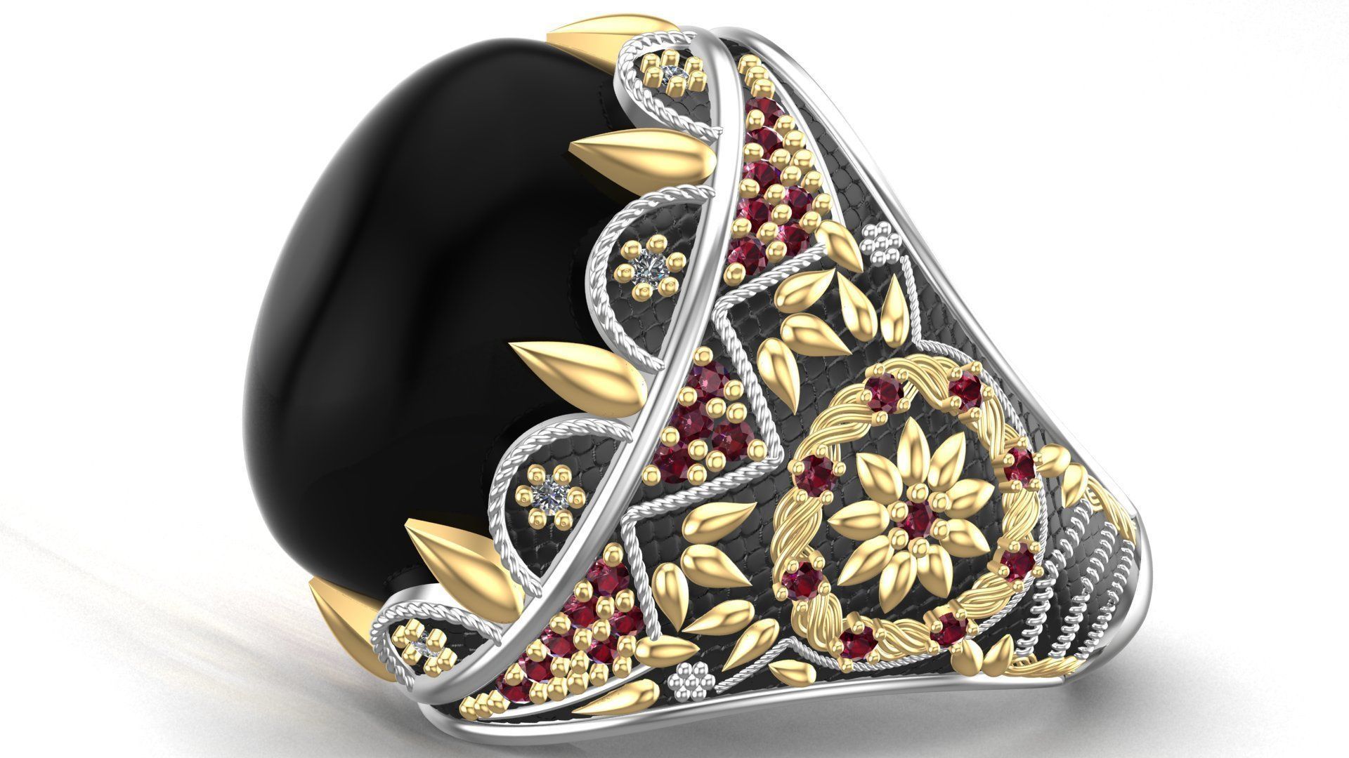 Turkish King Crown Black Onyx Silver Men Ring 3D model 3D printable ...