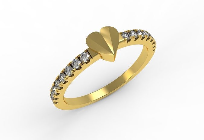Beautiful Heart Micro Prong Setting Diamond Ring 3D model 3D printable ...