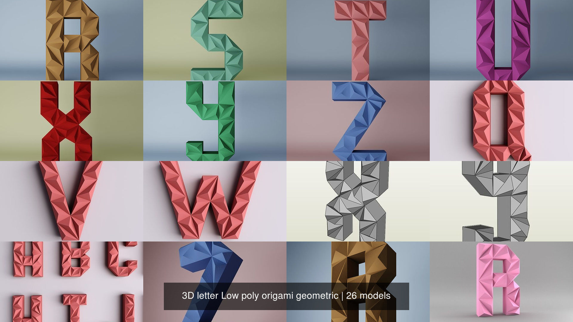 3D Model Collection 3D letter Low poly origami geometric VR / AR / low ...