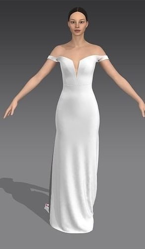 3D model White color matte dress long look VR / AR / low-poly | CGTrader
