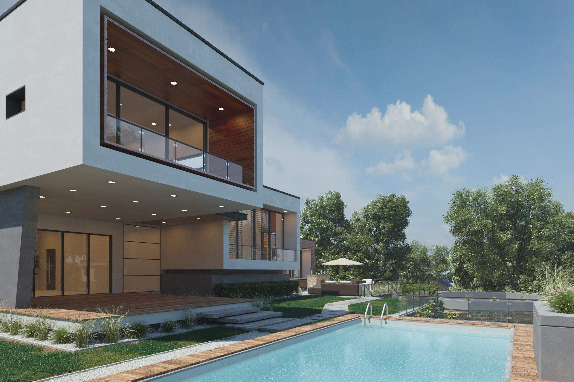 Modern house 3D scene environment with forest surrounded 3D model ...