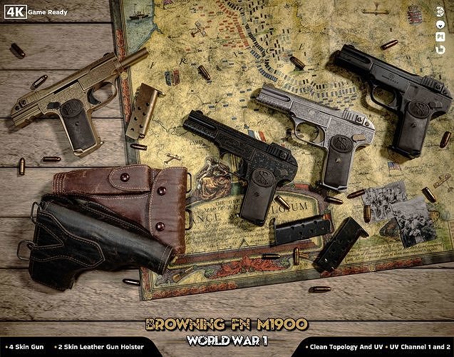 3D model Browning FN M 1900 Colt World War VR / AR / low-poly | CGTrader