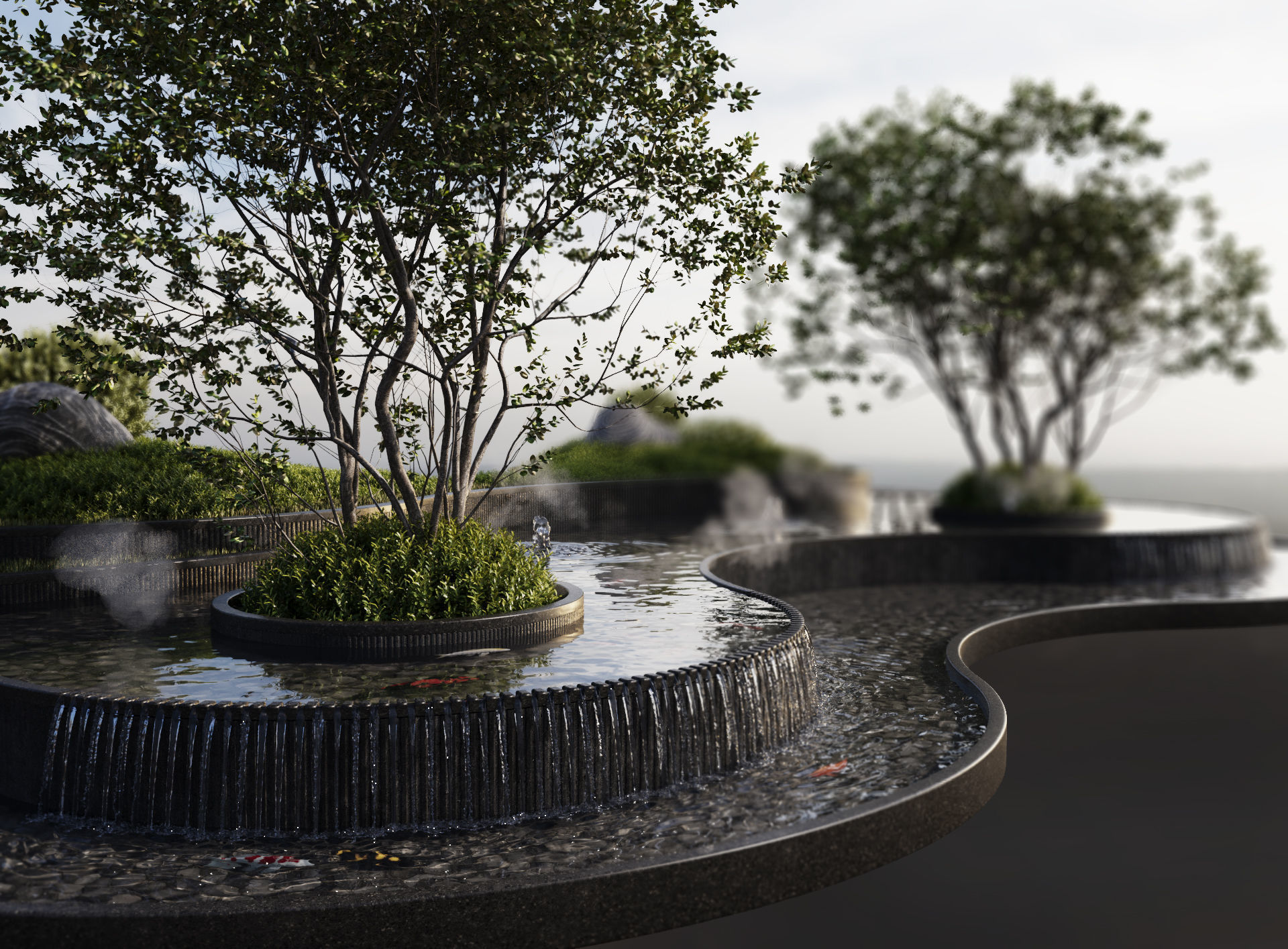 Landscaping Figure with Plants Waterfalls and Fish 3D model | CGTrader