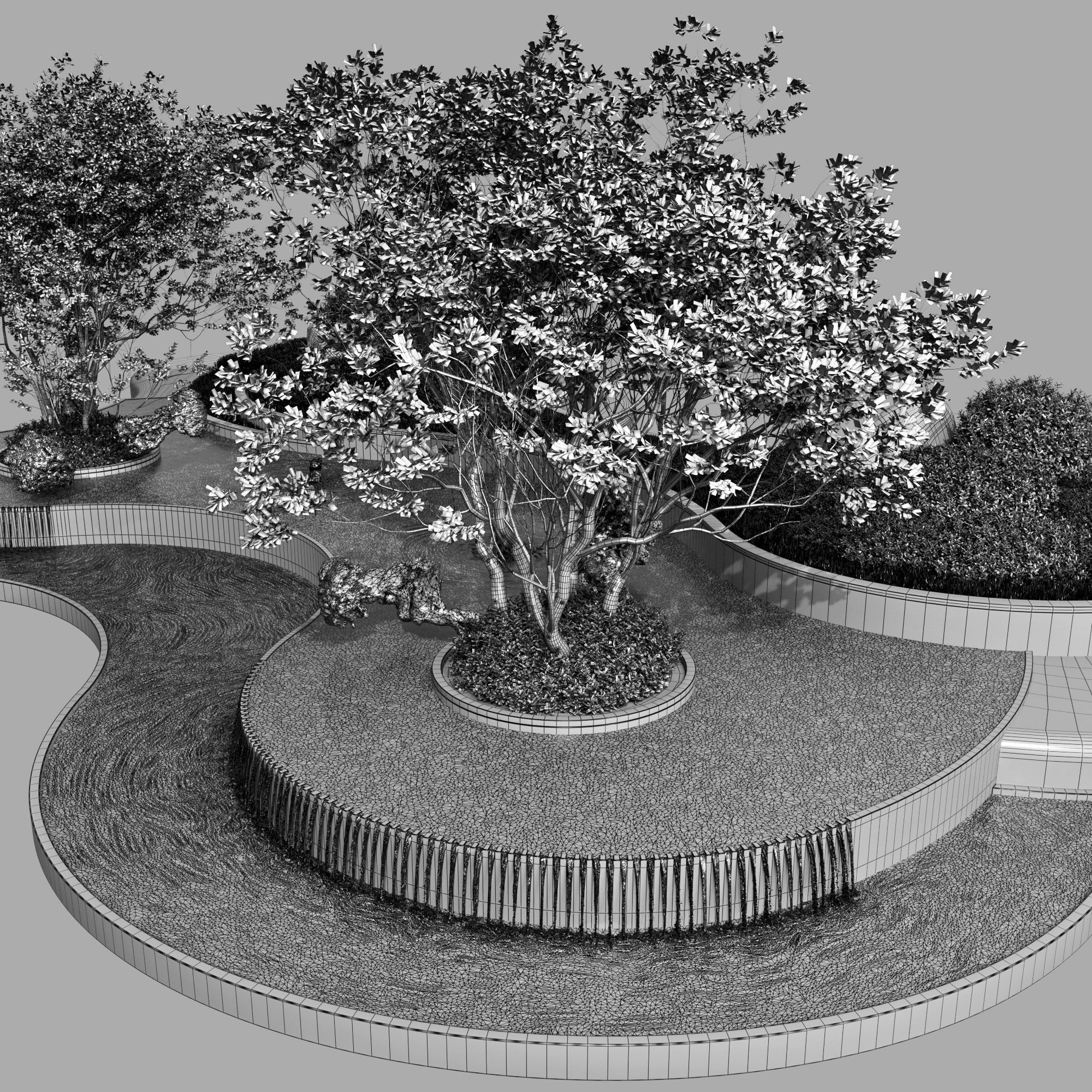 Landscaping Figure with Plants Waterfalls and Fish 3D model | CGTrader