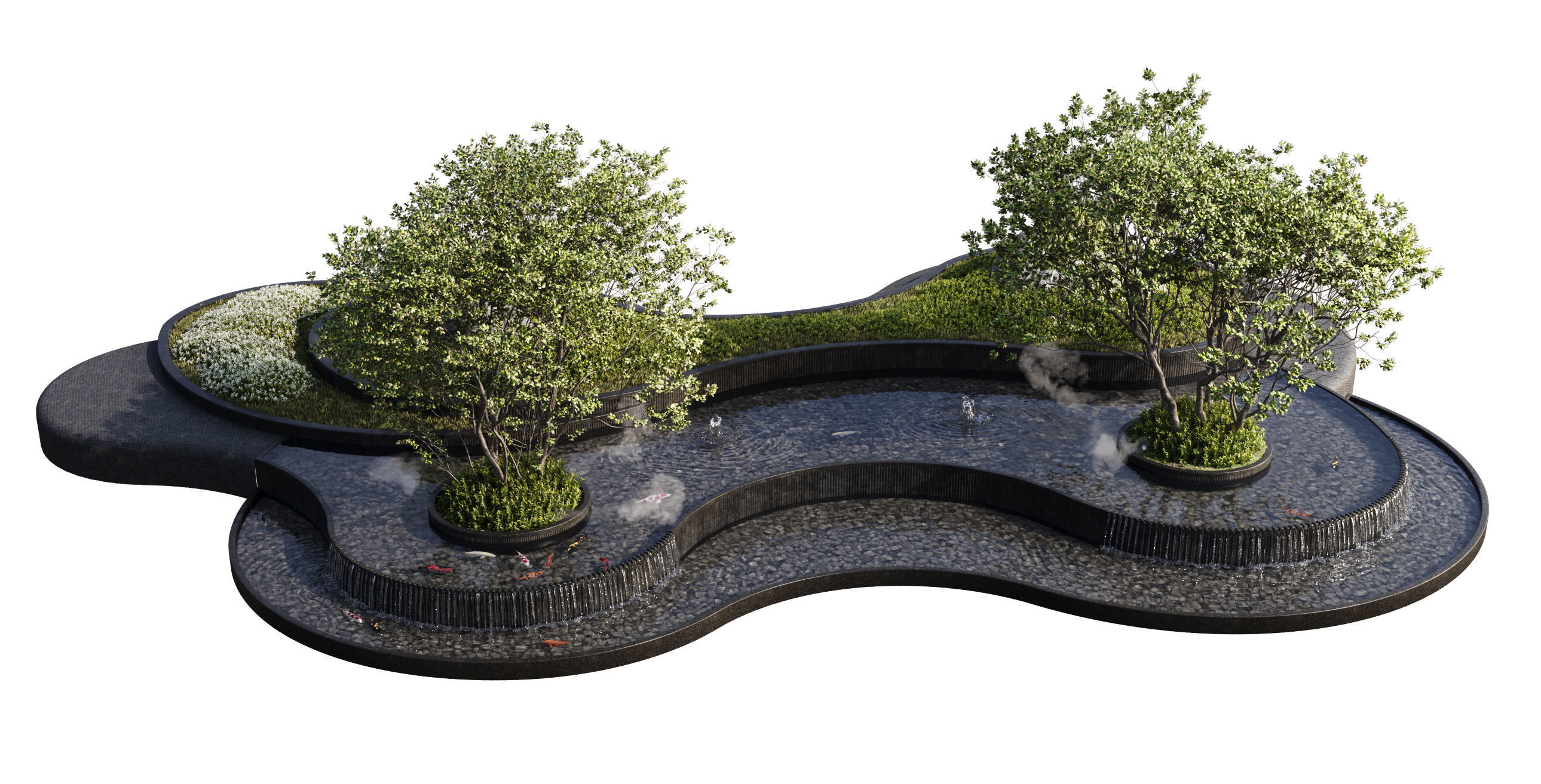 Landscaping Figure with Plants Waterfalls and Fish 3D model | CGTrader