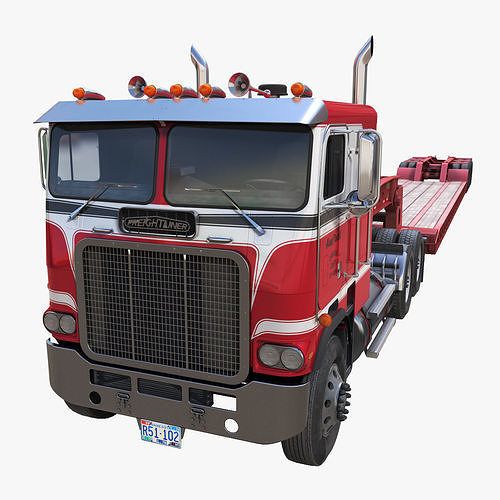 3D model Freightliner Powerliner semitruck lowboy VR / AR / low-poly ...