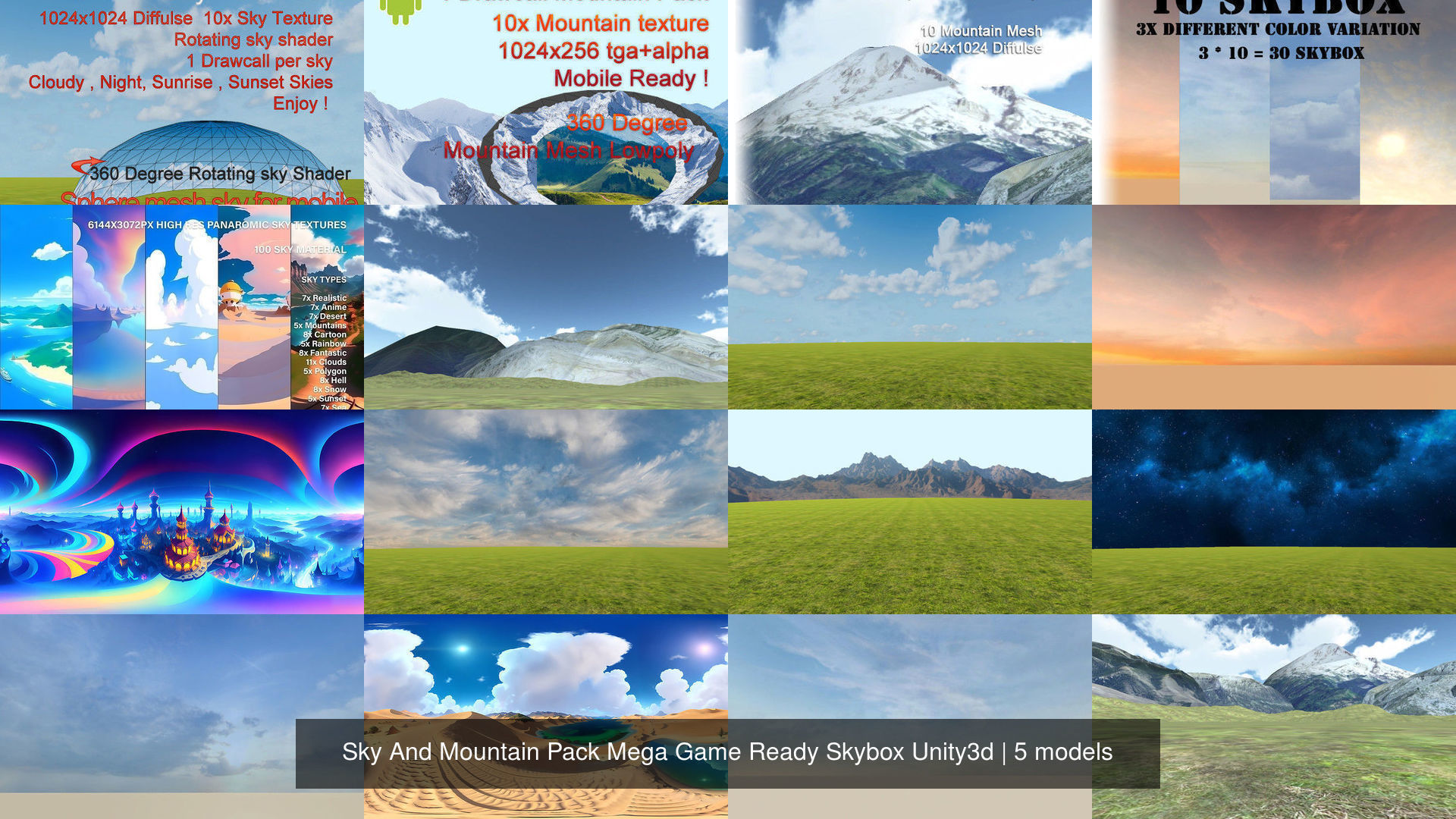 3D Model Collection Sky And Mountain Pack Mega Game Ready Skybox Unity3d VR / AR / low-poly ...