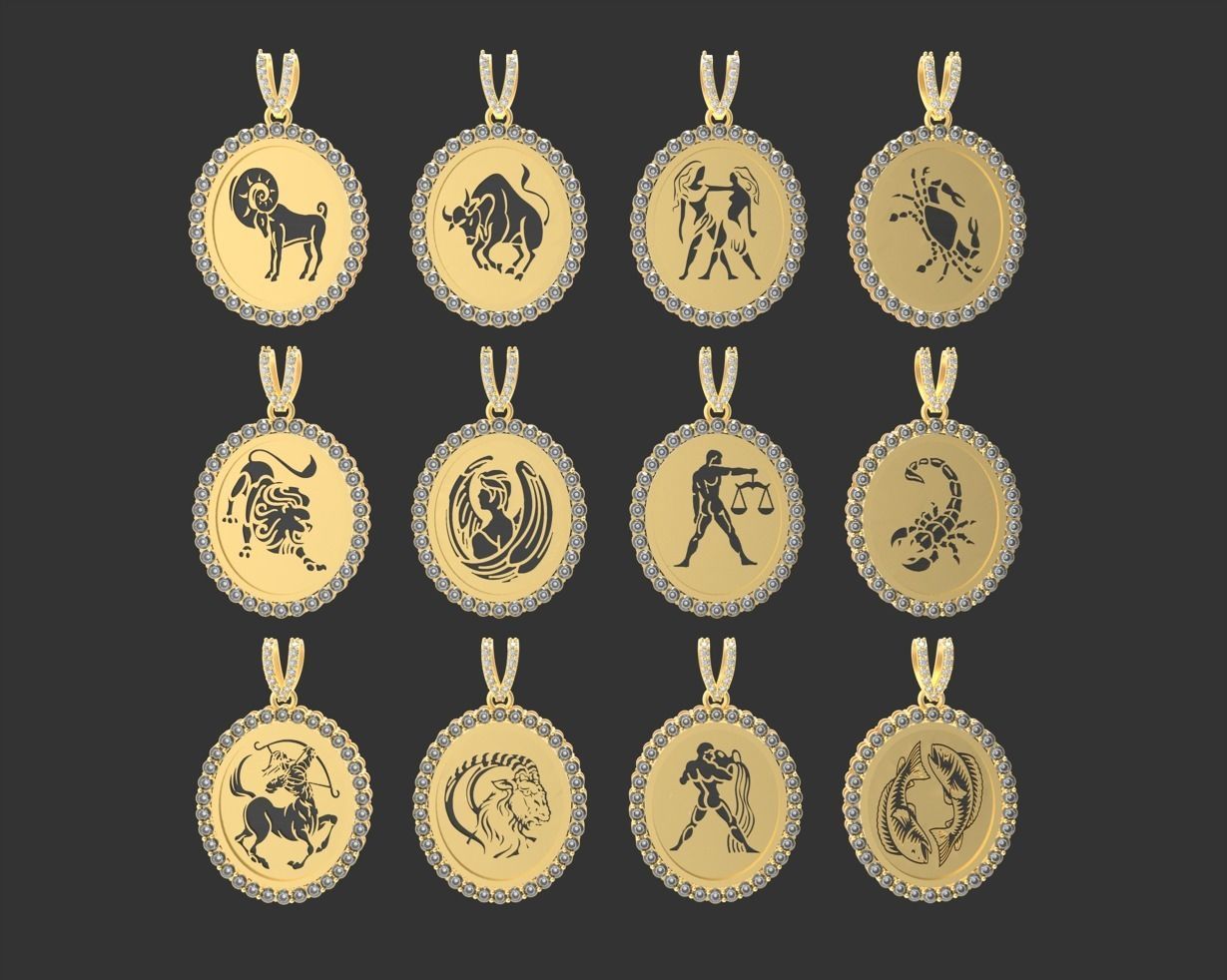 Zodiac Horoscope Pendants Set Pack 3D print model 3D model 3D printable ...