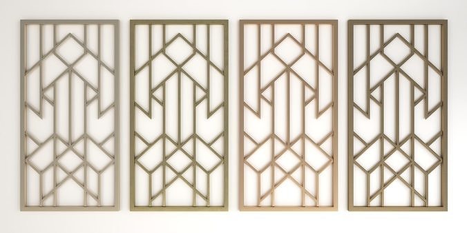 Decorative gold plaster partition screen with geometric pattern 3D ...