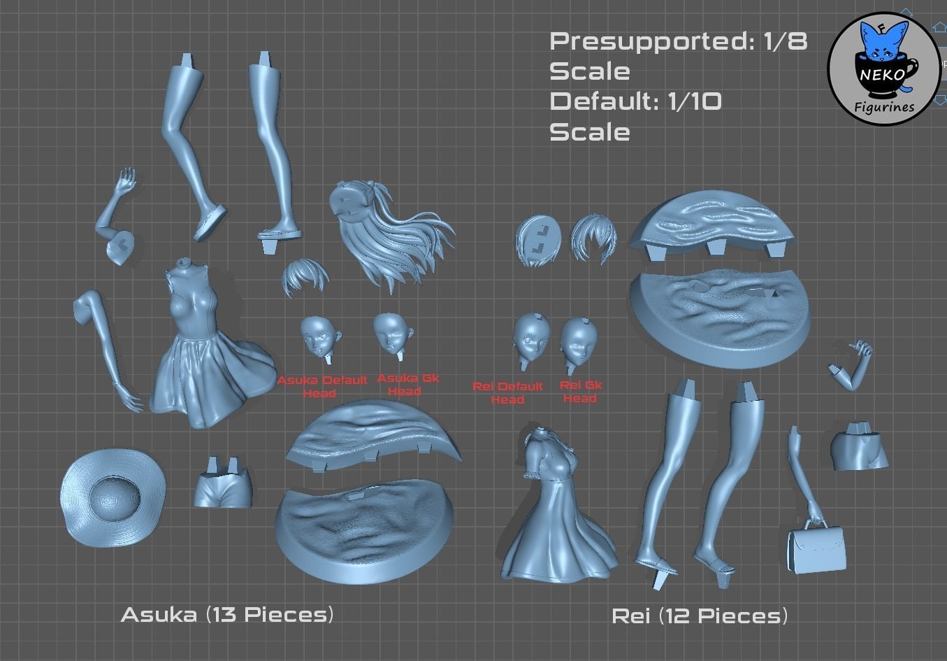 Asuka and Rei Summer Dress - Eva Anime Figurine for 3D printing 3D ...