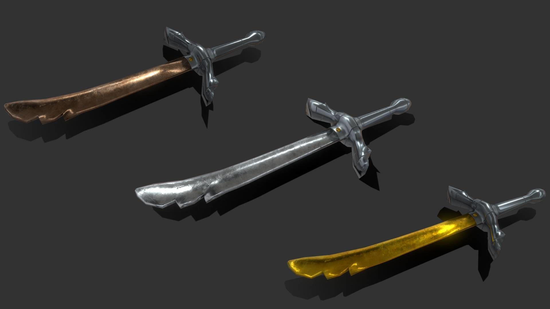 3D model Saw Bronze Silver and Gold Swords VR / AR / low-poly | CGTrader