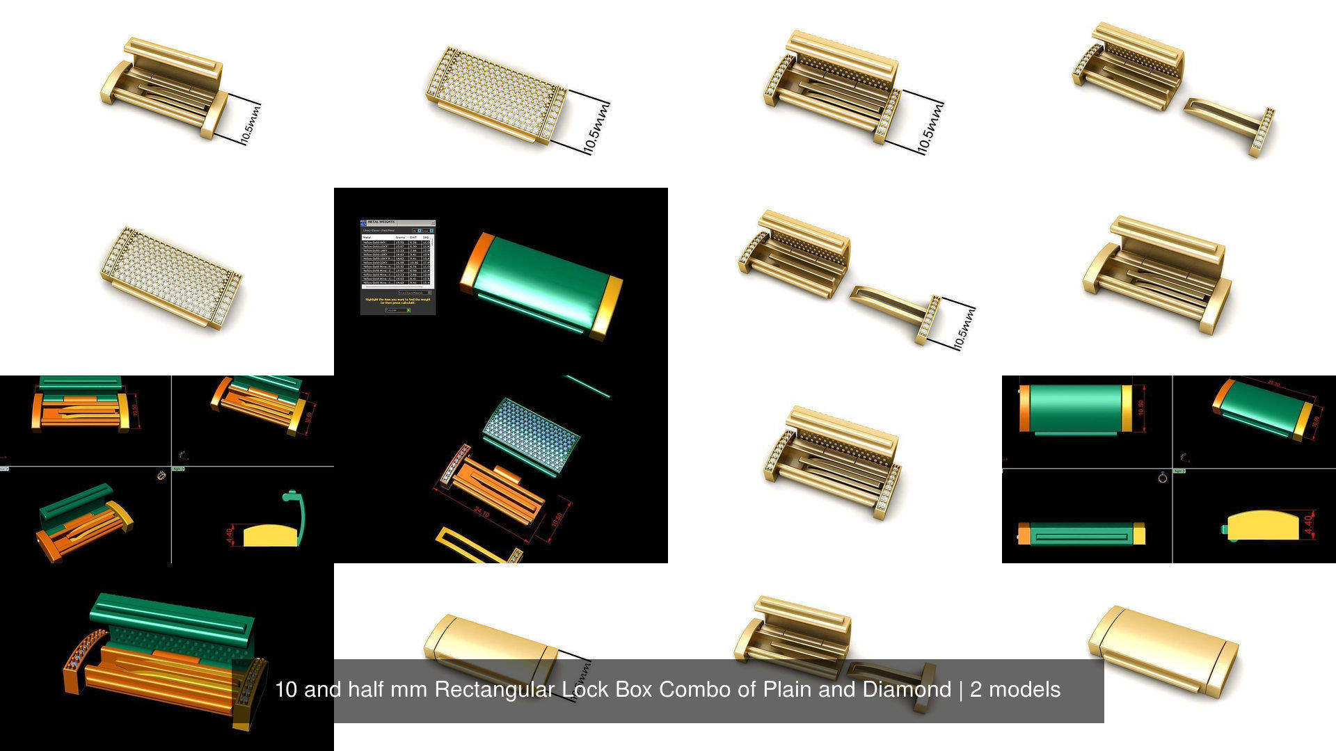 10 and half mm Rectangular Lock Box Combo of Plain and Diamond 3D Model ...