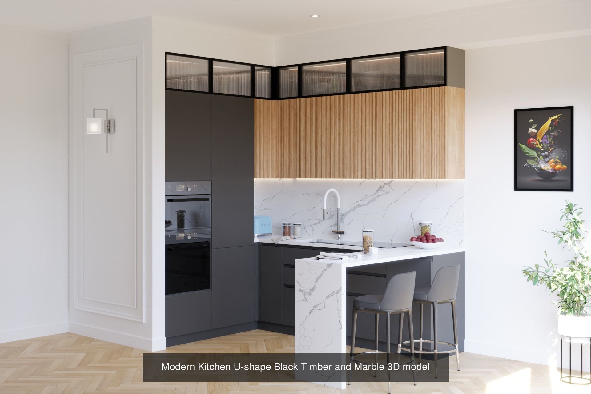 Modern small U-shape Kitchen 3D Model Collection | CGTrader