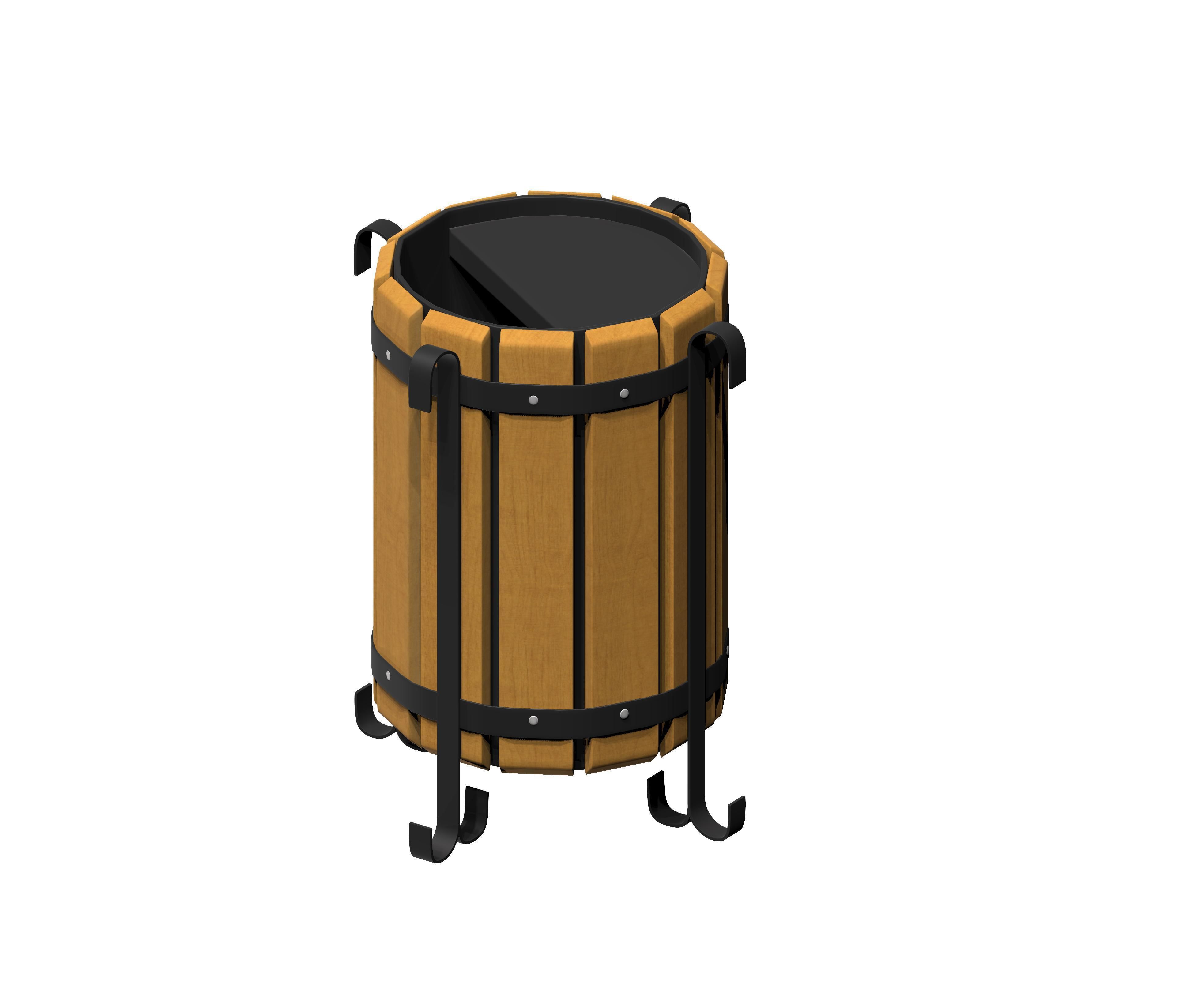 3D model Wooden circular cage type trash can with metal feet VR / AR ...