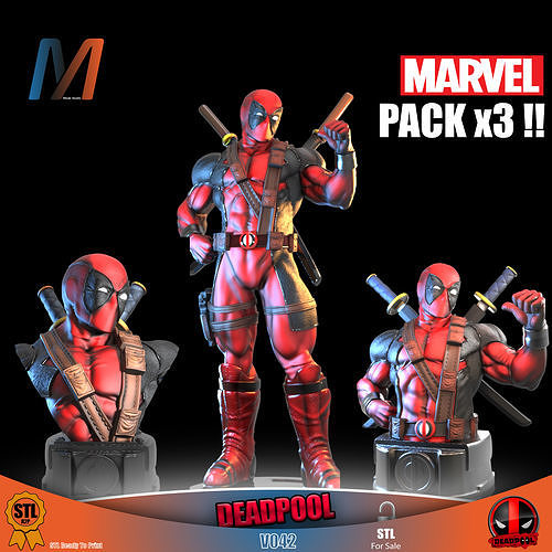 V043 - PACK X3 MARVEL DEADPOOL 3D model 3D printable | CGTrader