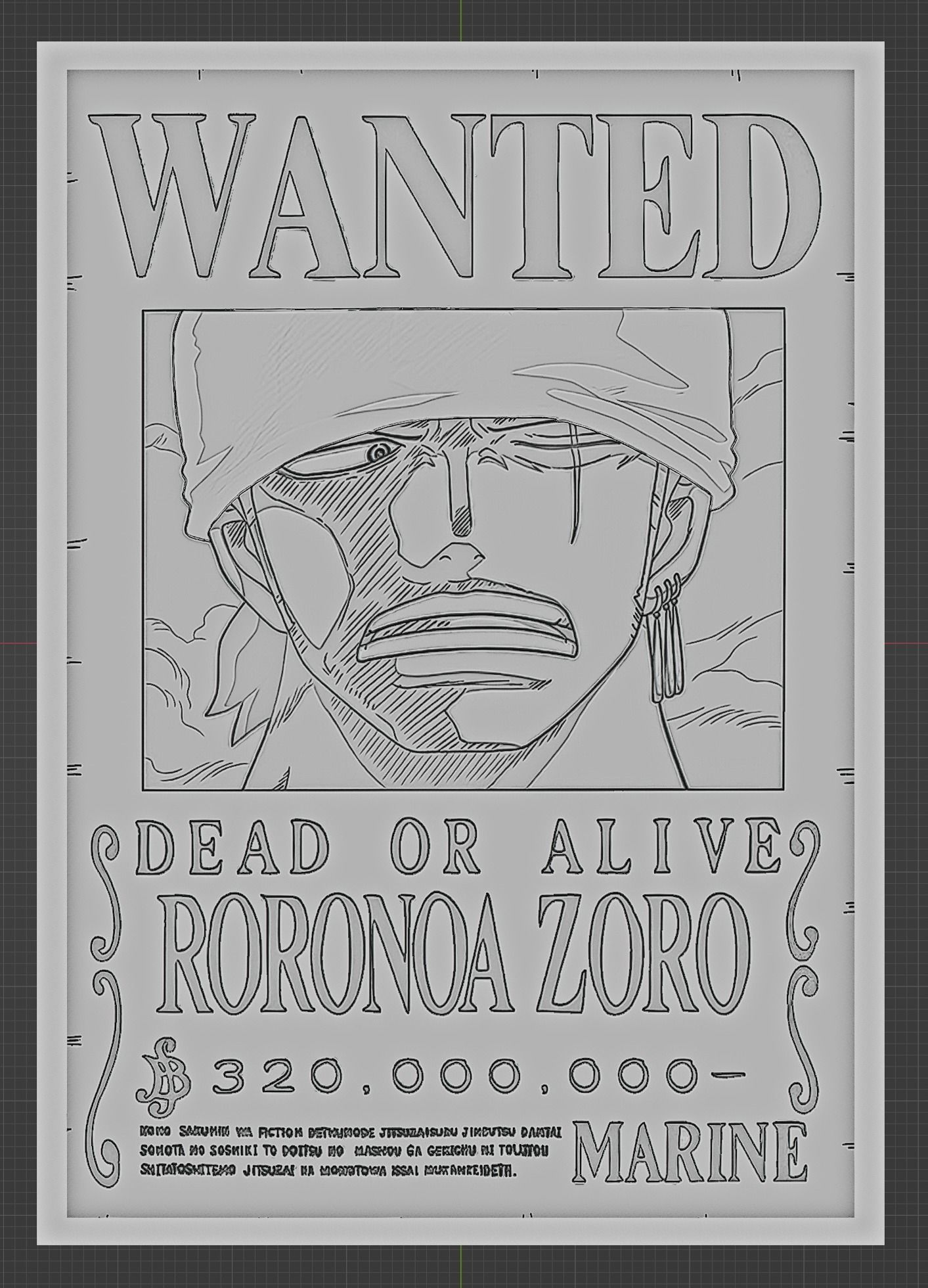 ZORO WANTED POSTER - ONE PIECE 3D model 3D printable | CGTrader