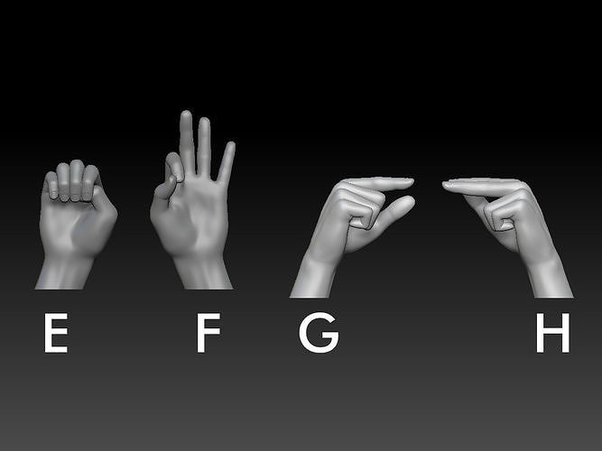 HAND SIGN LANGUAGE ALPHABET E F G H 3D model 3D printable | CGTrader