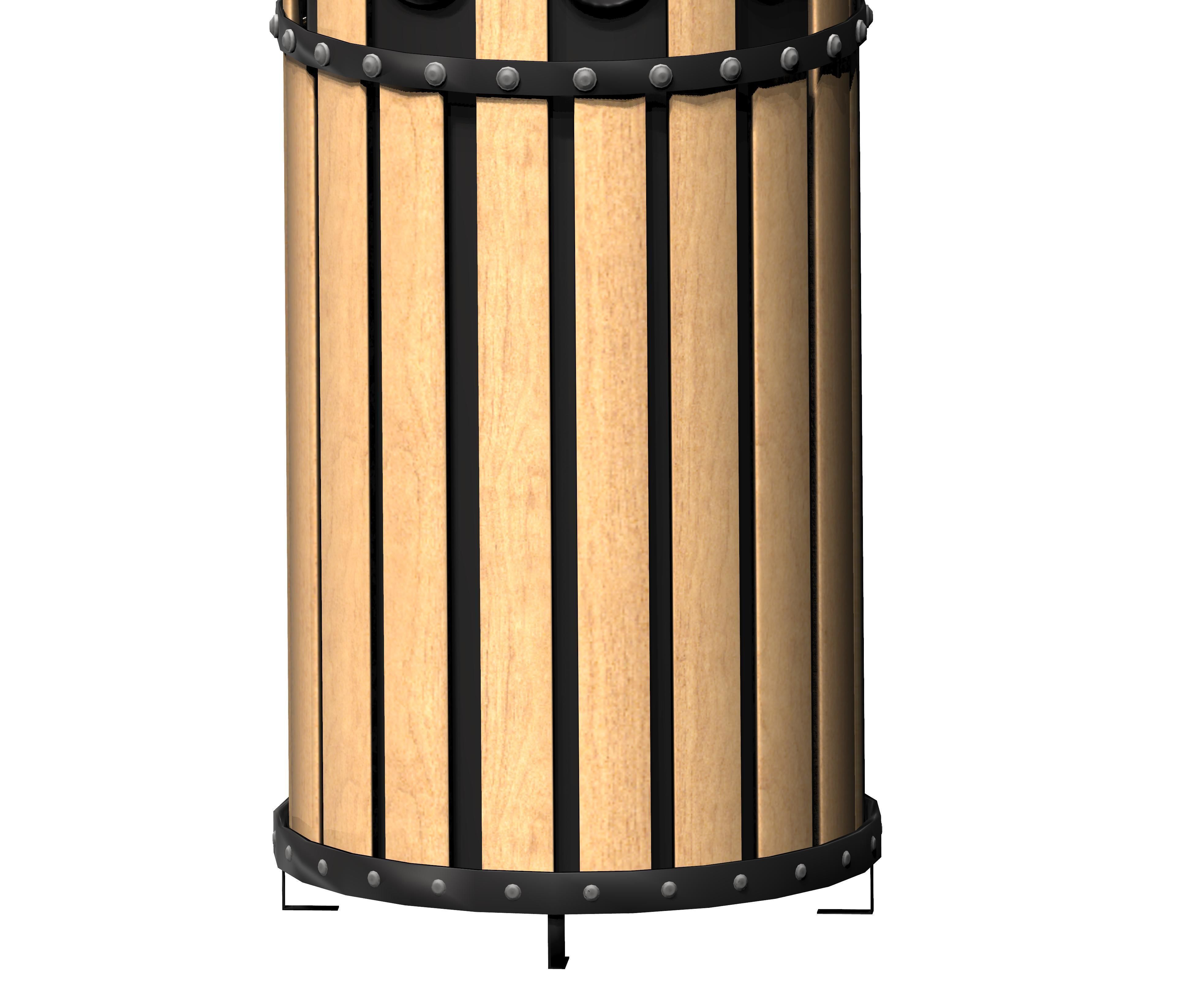 3D model Wooden circular cage type trash can with metal feet VR / AR ...