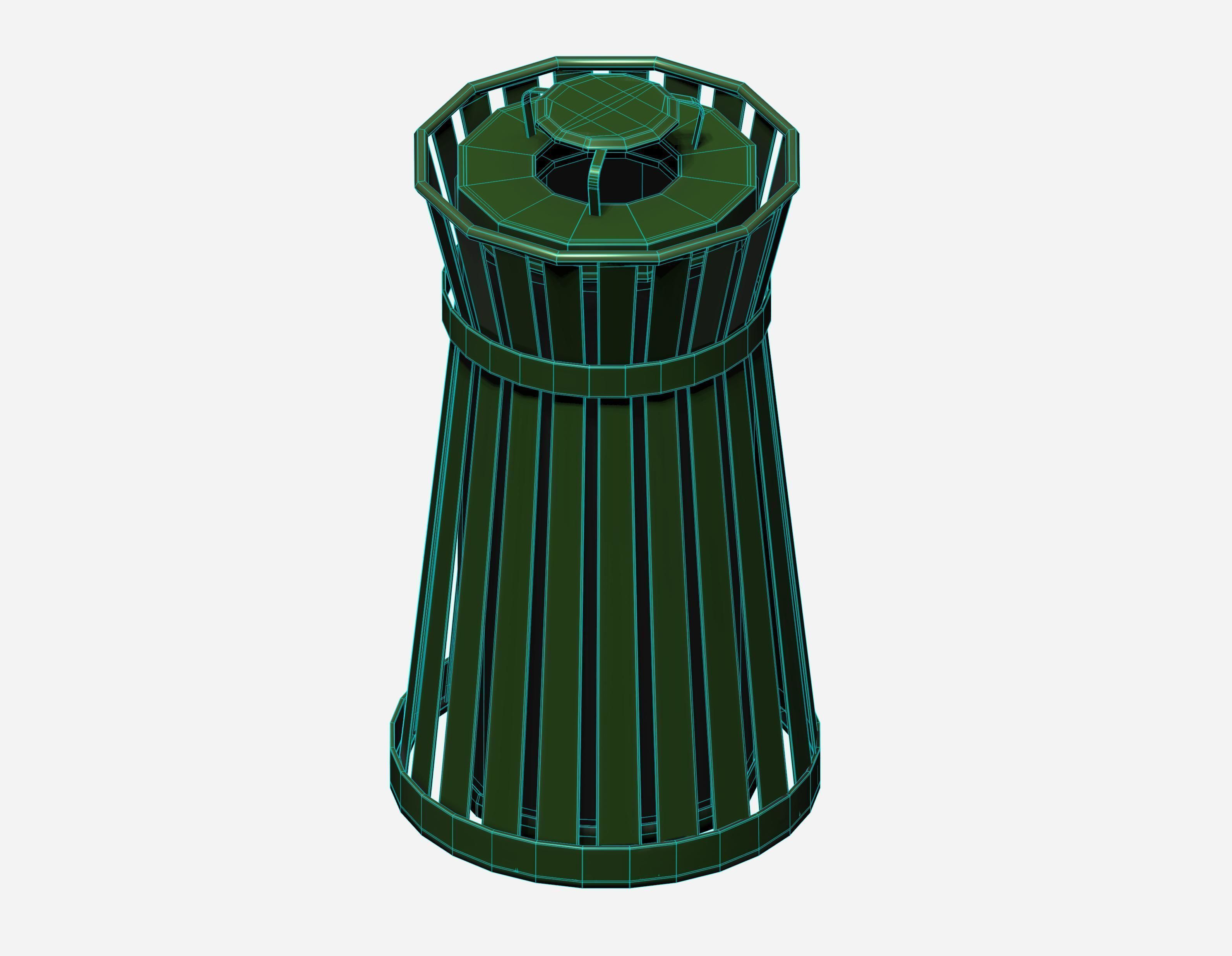3D model Green circular cage type trash can with tap cover VR / AR ...