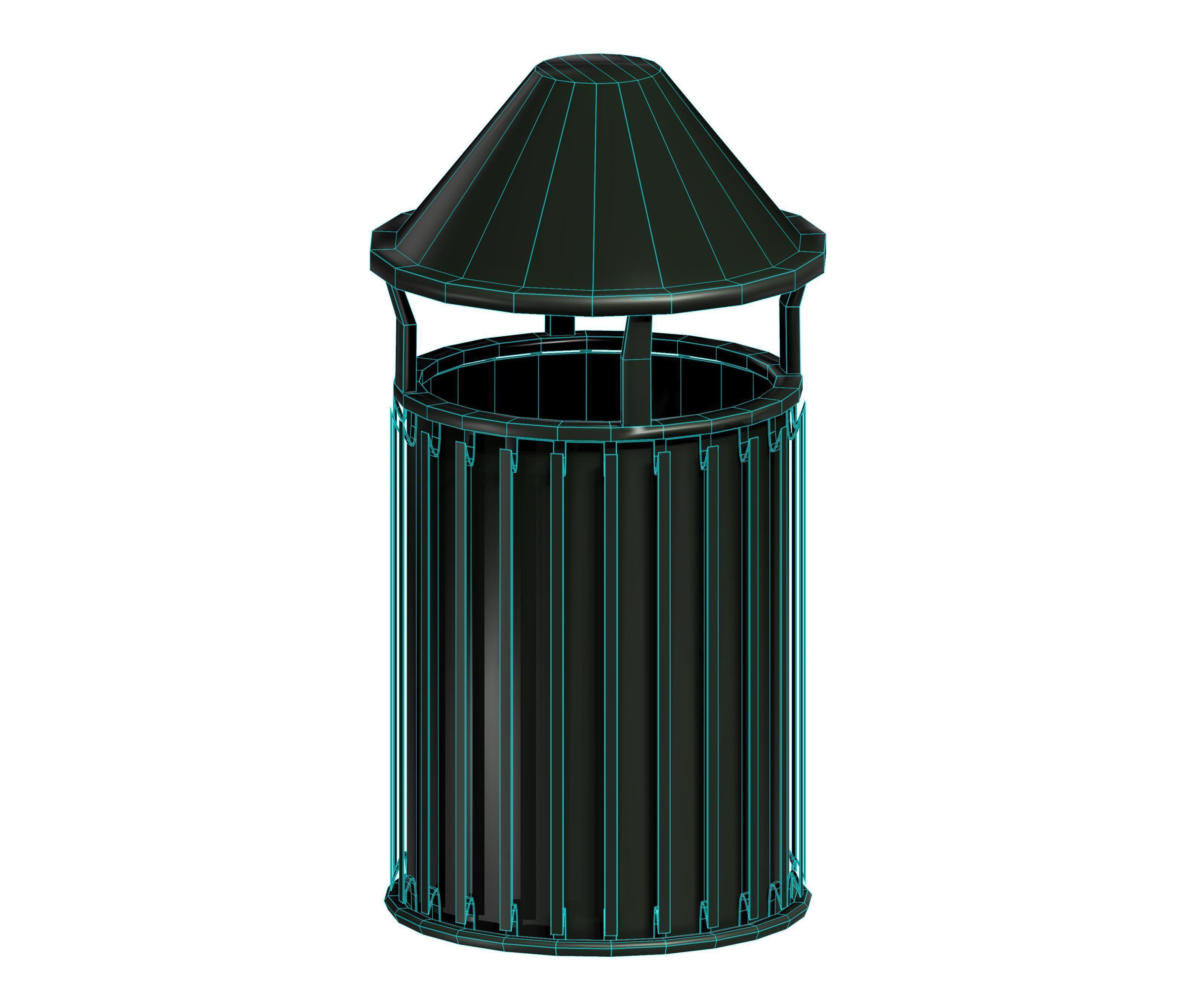 3D model Black circular cage type trash can with tap cover VR / AR ...