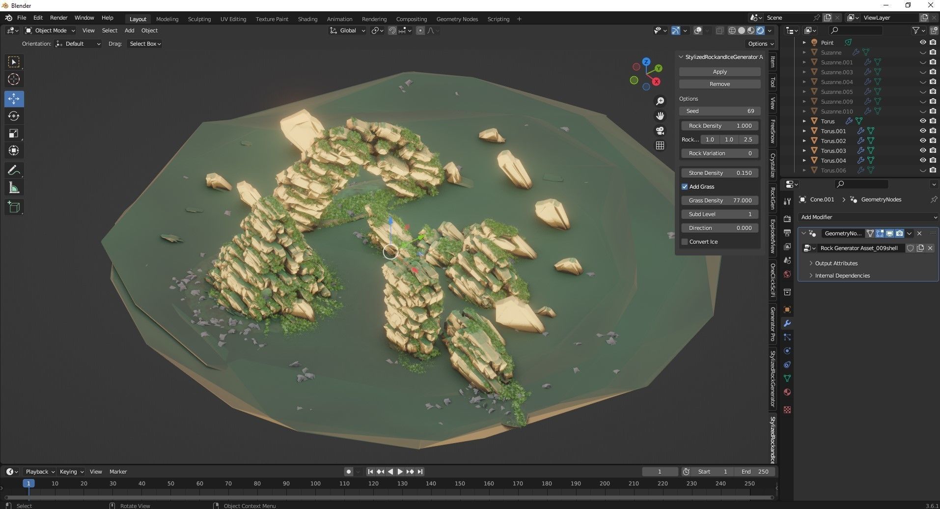 3D model Blender Stylized Rock And Ice Cliff Generator Addon VR / AR ...