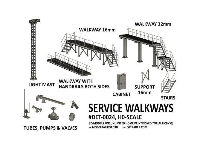 DET-0024 Service walkways steel H0-scale 26 items 3D model 3D printable ...