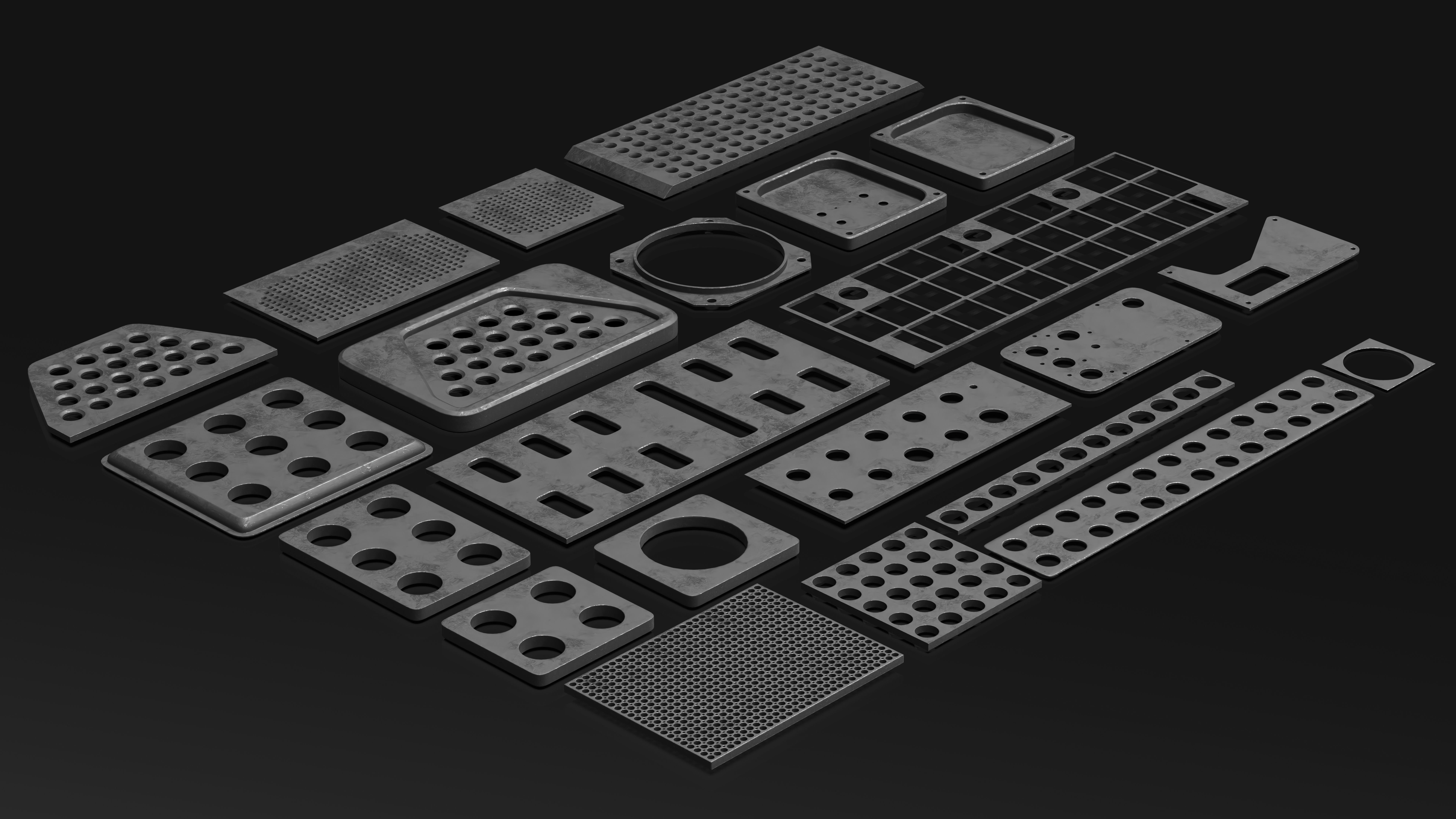 22 Hard Surface SUB-D Perforated Panel Elements 3D model | CGTrader