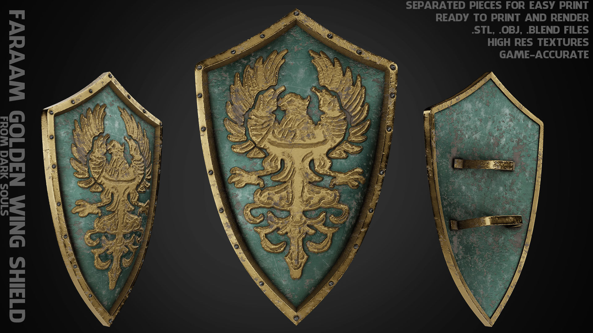 Dark Souls Faraam Golden Wing Shield for Cosplay 3D model 3D printable ...
