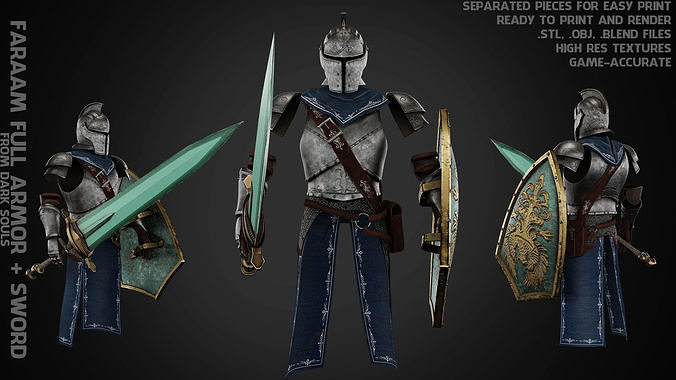 Dark Souls Faraam Full Armor with Shield and Sword for Cosplay 3D Model ...