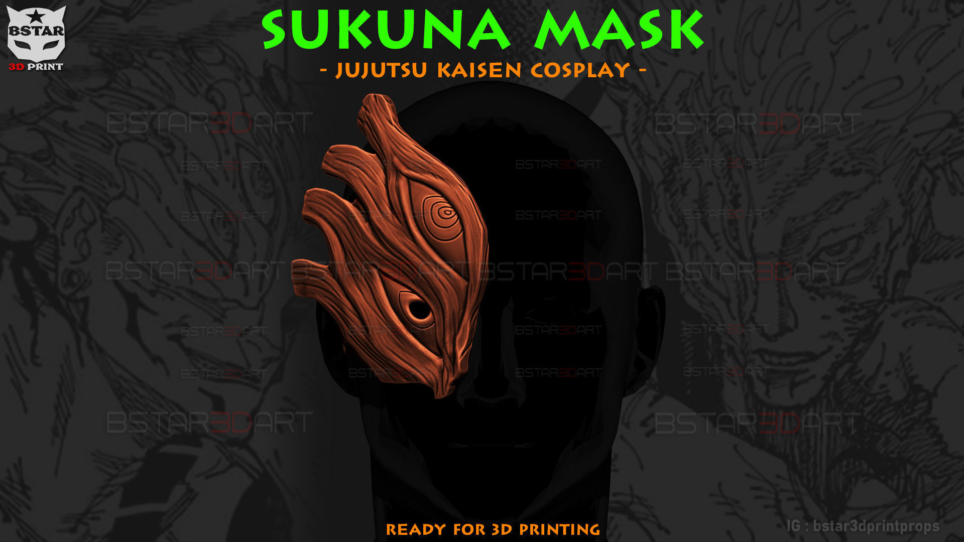 Sukuna Mask - Jujutsu Kaisen Cosplay 3D model 3D printable | CGTrader