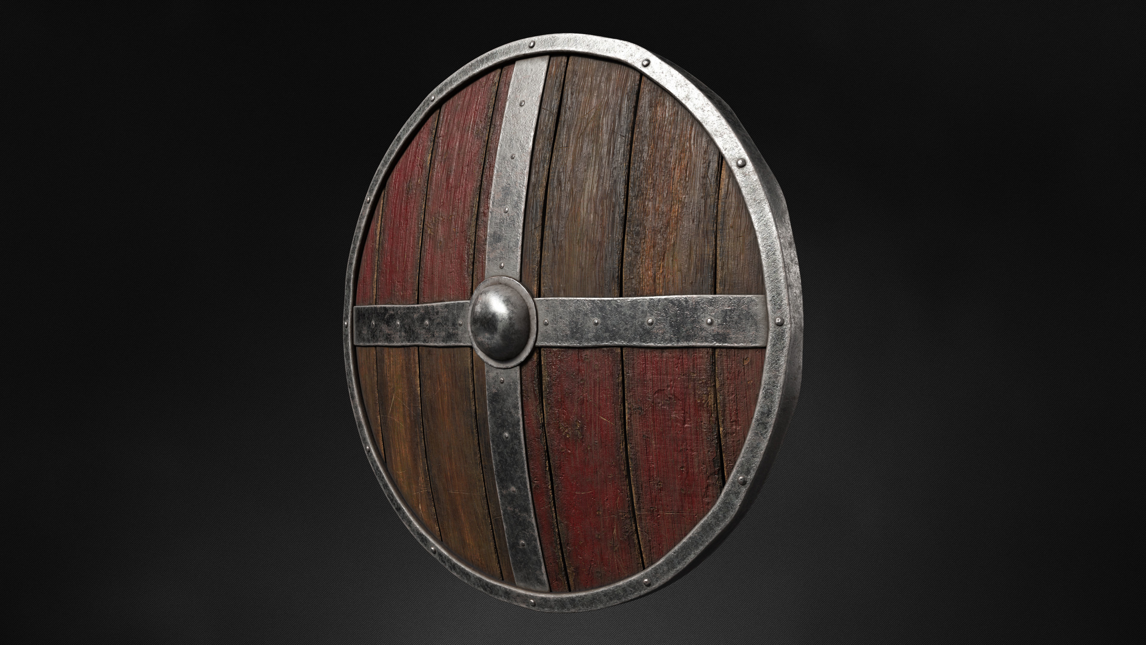 3D model Wooden Medieval Shield AAA Iron Viking Shield VR / AR / low ...