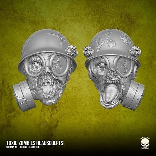 Toxic Zombie Heads 3D printable files for action figures 3D model 3D ...