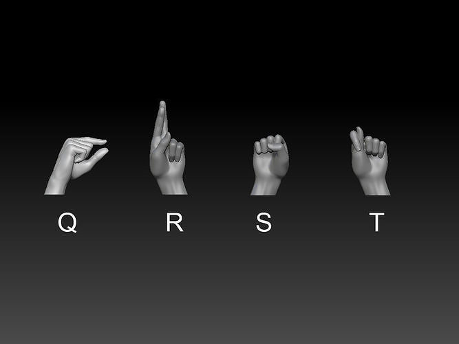 HAND SIGN LANGUAGE ALPHABET Q R S T 3D model 3D printable | CGTrader