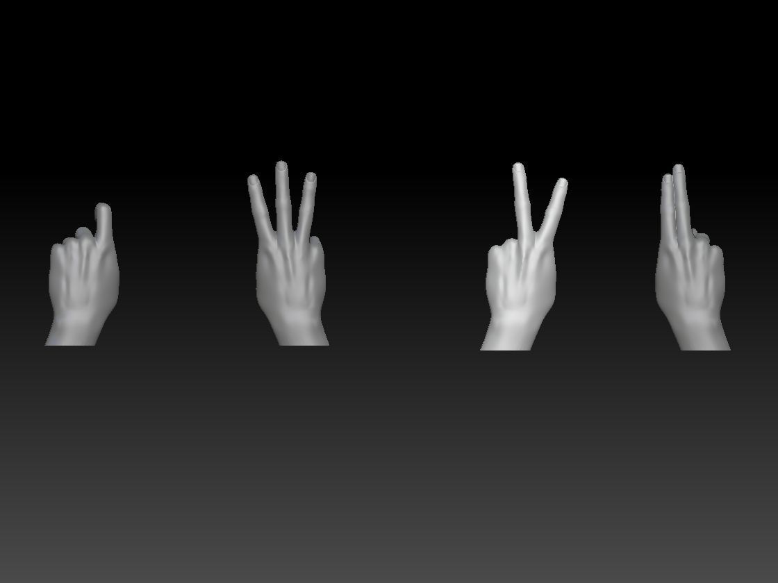 HAND SIGN LANGUAGE ALPHABET U V W X 3D model 3D printable | CGTrader