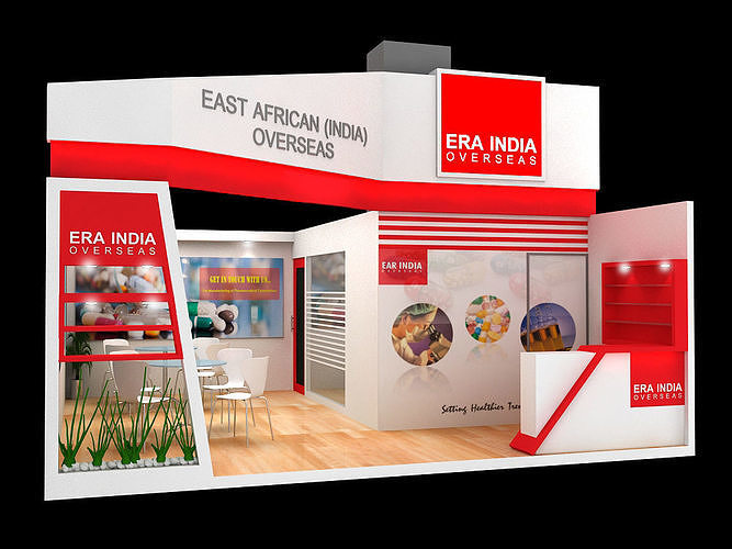 3D model 6 mtr x 6 mtr one side open exhibition stand VR / AR / low ...