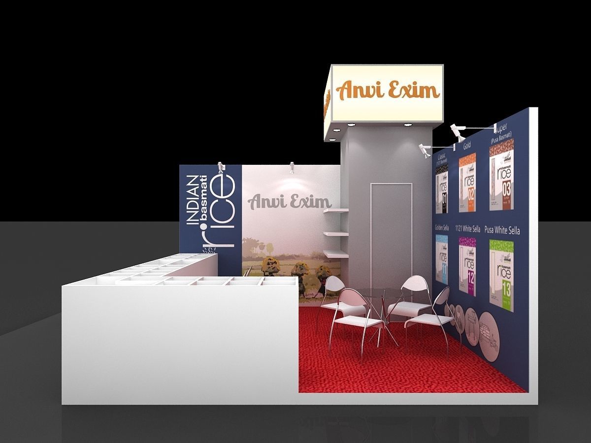 3D model 4 mtr x 4 mtr 2 side open exhibition stands VR / AR / low-poly ...