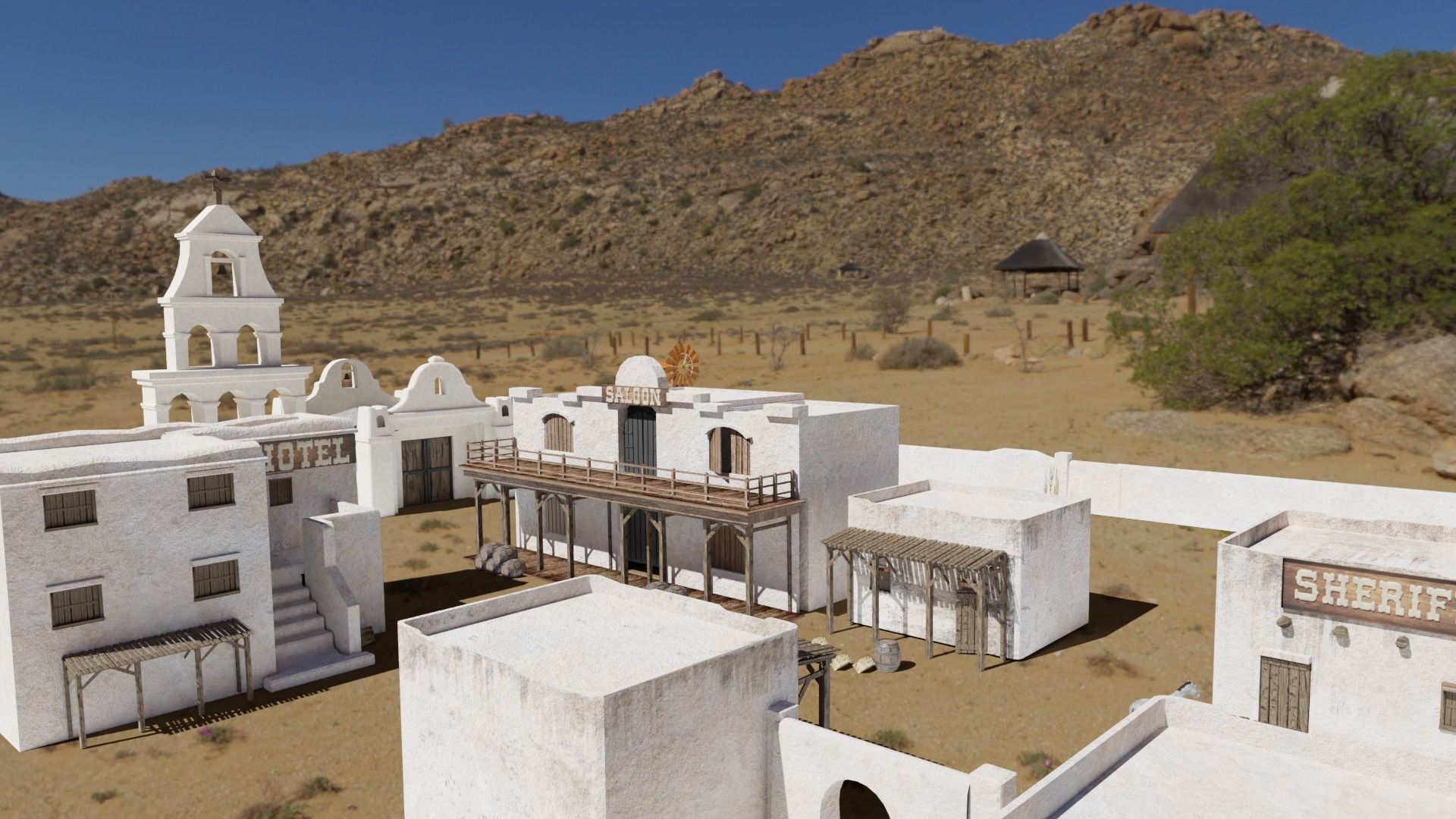 3D model MEXICAN low poly western cowboy village in kit VR / AR / low ...