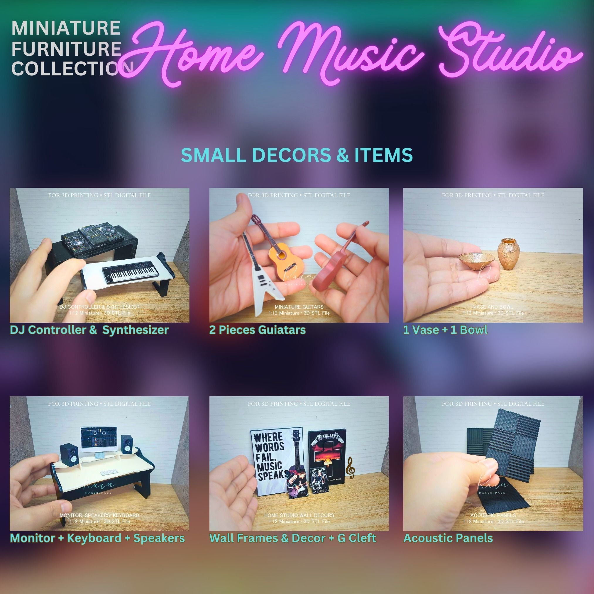 Miniature Acoustic Panels Guitars Decors 15 Items Music Studio 3D model ...