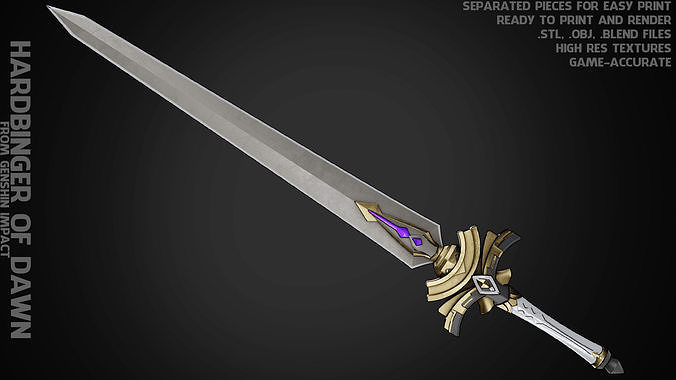 Genshin Impact Hardbinger of Dawn Sword for Cosplay 3D model 3D printable | CGTrader
